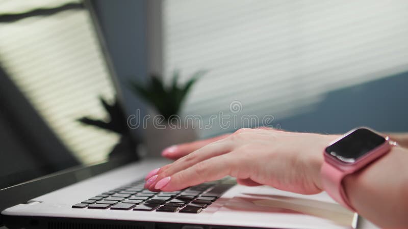Working at Computer, Female Hand is Typing on a Keyboard on a Laptop ...