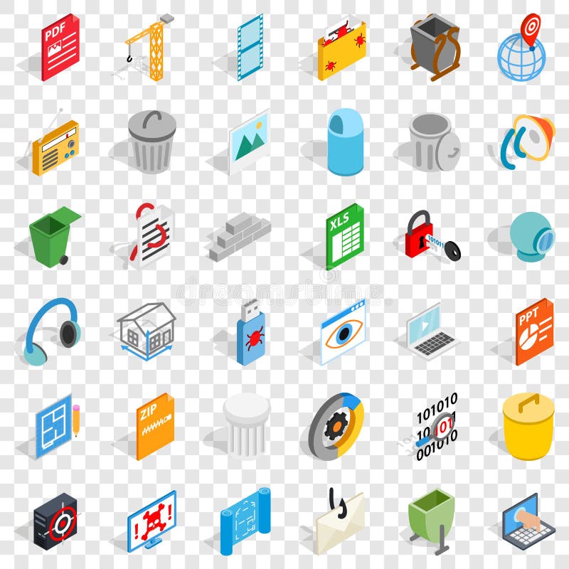Working Computer Icons Set, Isometric Style Stock Vector - Illustration ...