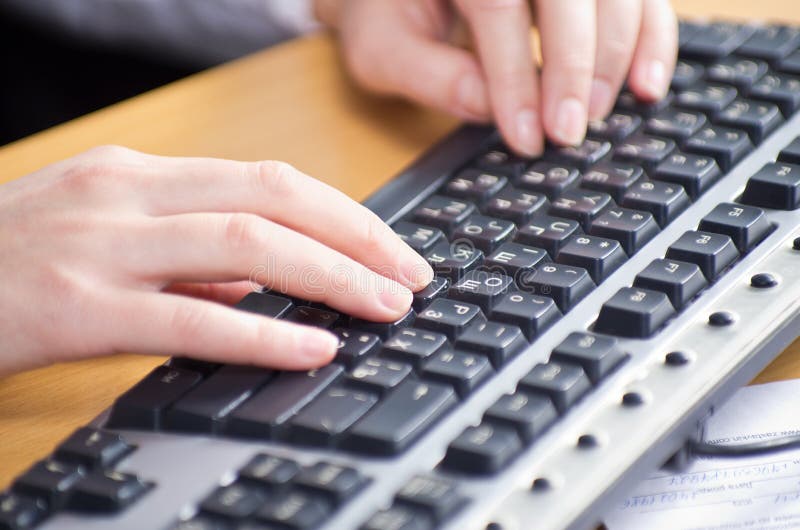 Working on the Computer Keyboard Stock Photo - Image of fingers, table ...