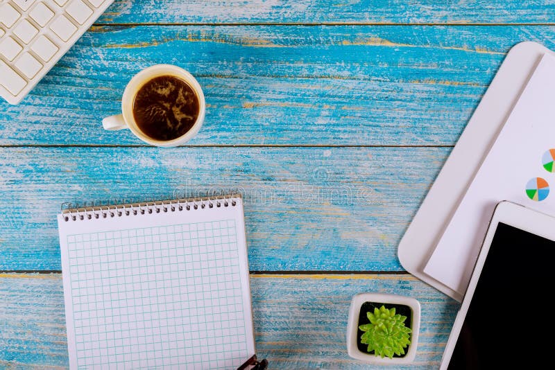 Working on Computer Keyboard in a Coffee Cup of Espresso with Blank ...