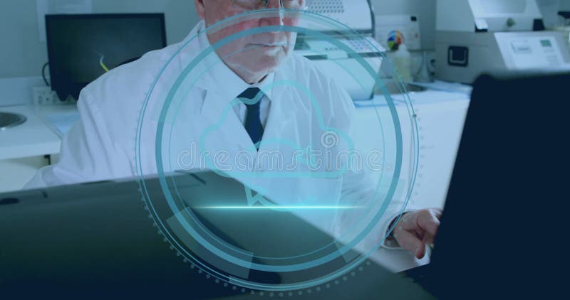 Working on Computer, Scientist Using Cloud Technology Animation in Lab ...