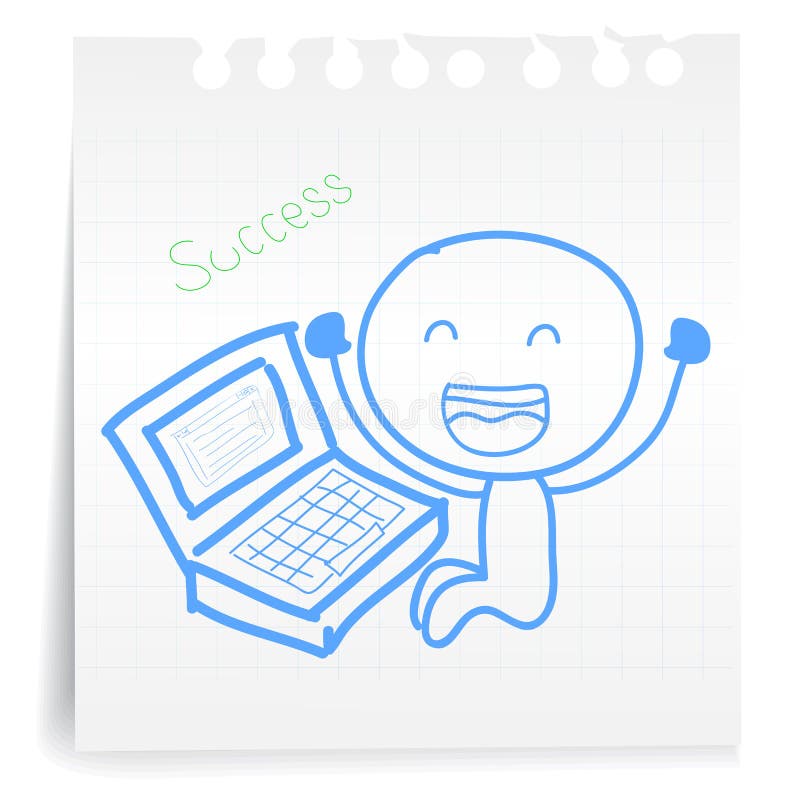 Working Computer Success Cartoon_on Paper Note Stock Vector ...