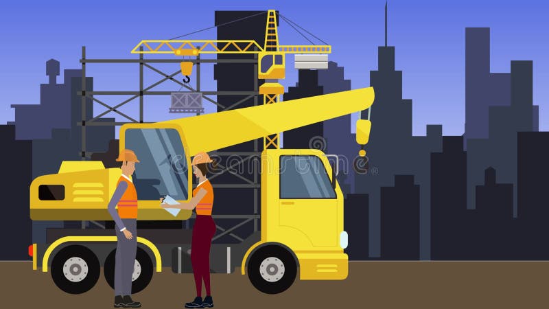 Working on Construction Site, on the Edge of Town with Engineers and ...