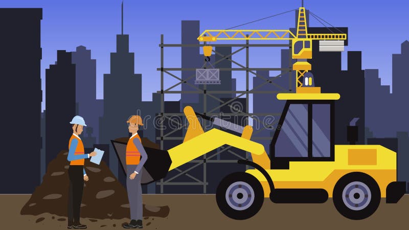 Working on Construction Site, on the Edge of Town with Engineers and ...