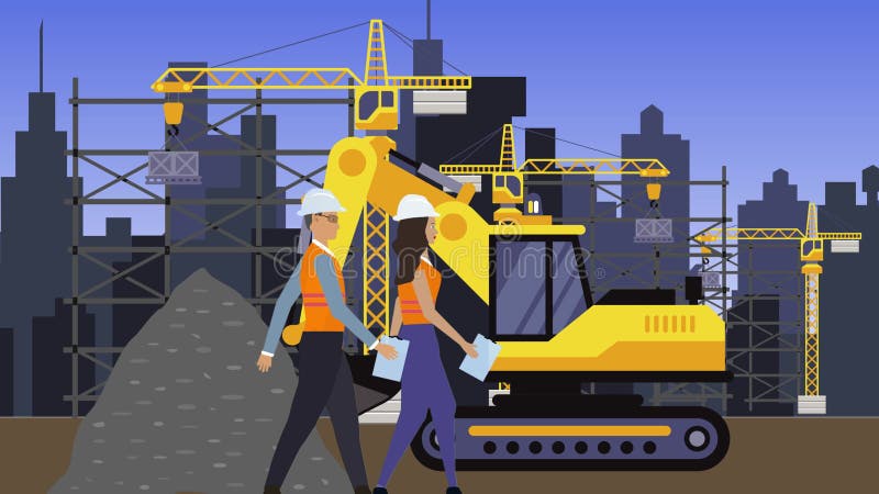 Working on Construction Site, on the Edge of Town with Engineers and ...