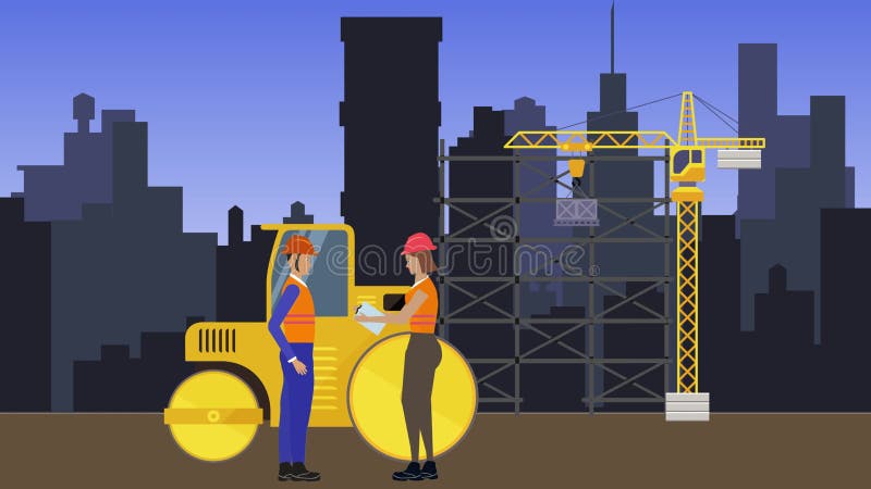 Working on Construction Site, on the Edge of Town with Engineers and ...