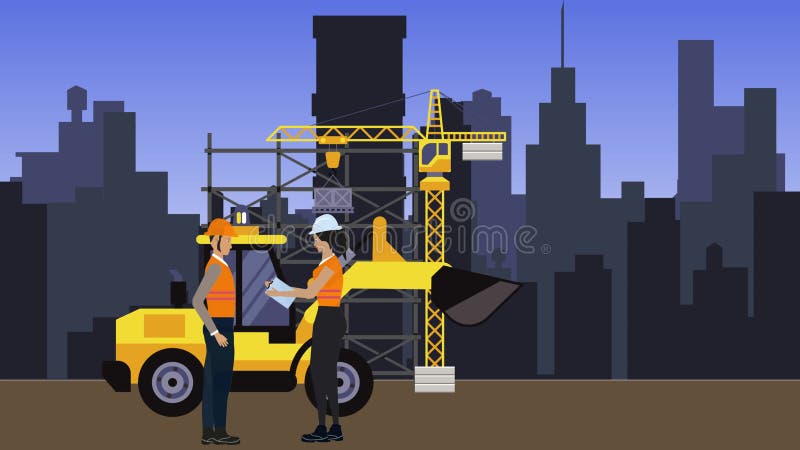 Working on Construction Site, on the Edge of Town with Engineers and ...