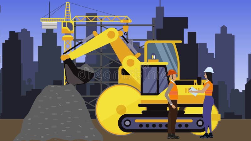 Working on Construction Site, on the Edge of Town with Engineers and ...