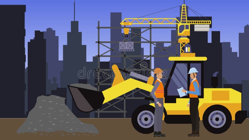 Working on Construction Site, on the Edge of Town with Engineers and ...