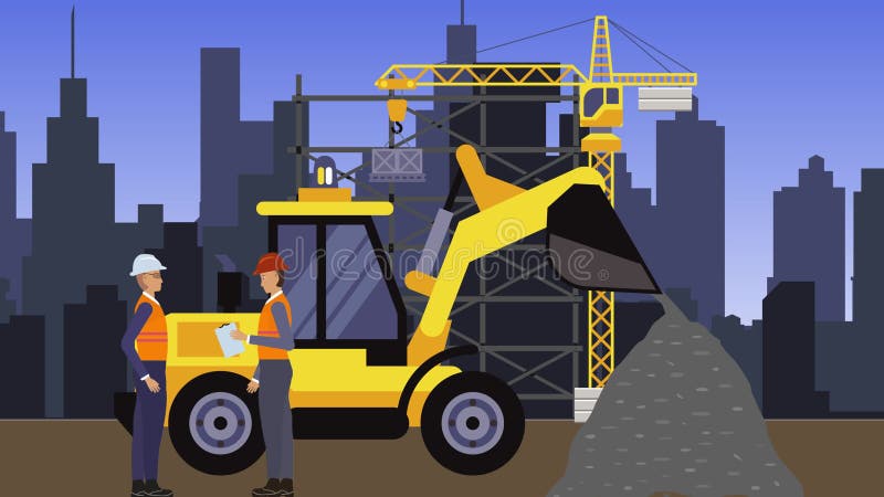 Working on Construction Site, on the Edge of Town with Engineers and ...