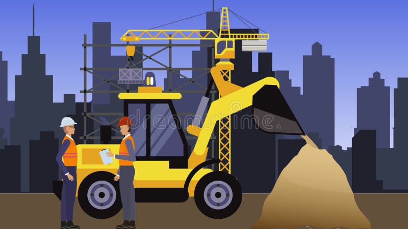 Working on Construction Site, on the Edge of Town with Engineers and ...