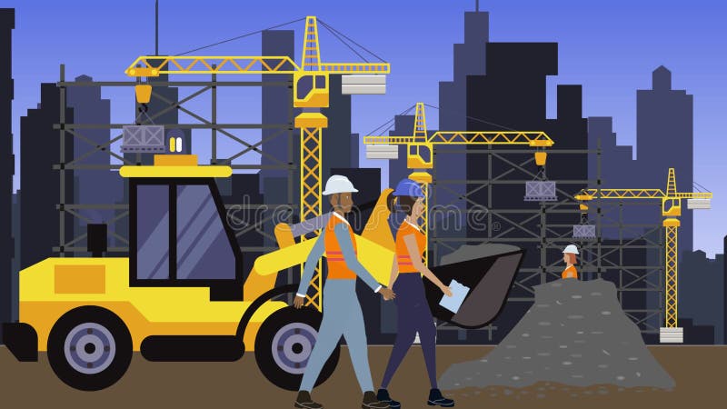 Working on Construction Site, on the Edge of Town with Engineers and ...