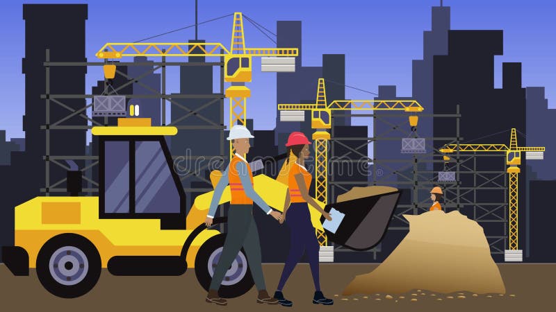 Working on Construction Site, on the Edge of Town with Engineers and ...