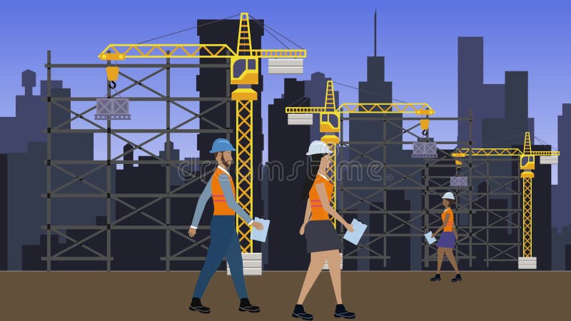 Working on Construction Site, on the Edge of Town with Engineers and ...