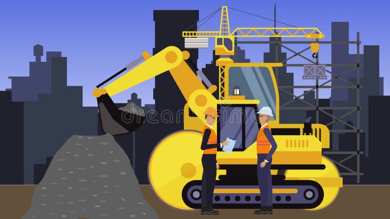 Working on Construction Site, on the Edge of Town with Engineers and ...