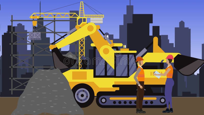 Working on Construction Site, on the Edge of Town with Engineers and ...