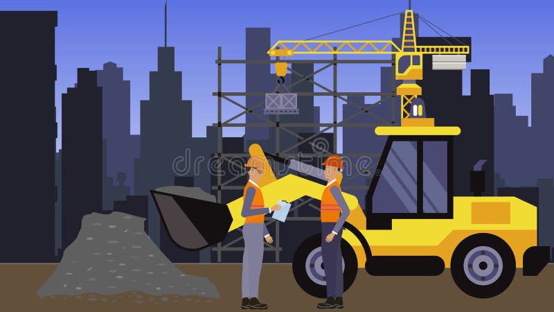 Working on Construction Site, on the Edge of Town with Engineers and ...