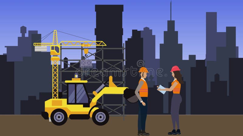 Working on Construction Site, on the Edge of Town with Engineers and ...