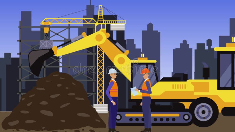 Working on Construction Site, on the Edge of Town with Engineers and ...