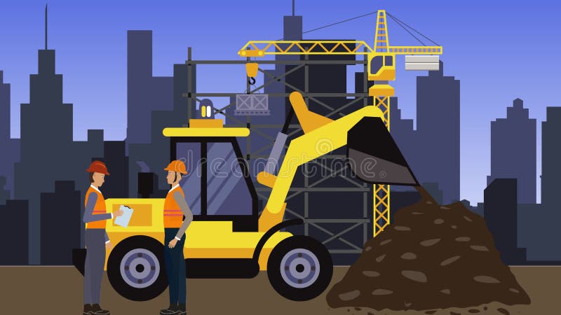 Working on Construction Site, on the Edge of Town with Engineers and ...