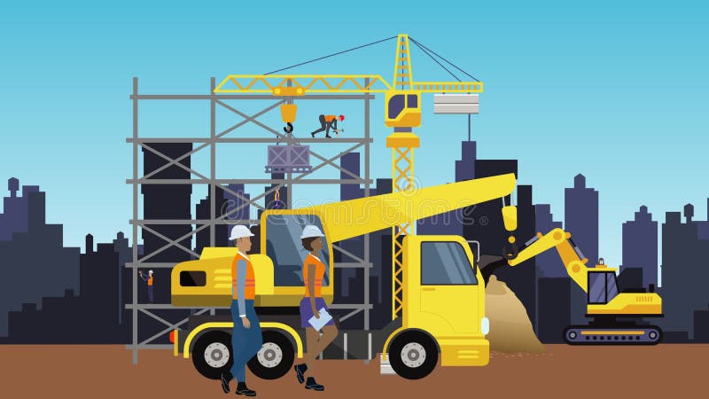 Working Construction Team at Edge of the City Cartoon Animation Stock ...