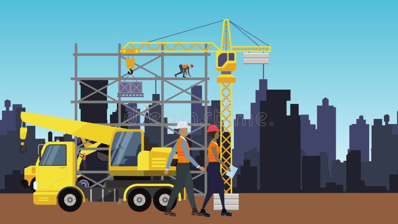 Working Construction Team at Edge of the City Cartoon Animation Stock ...