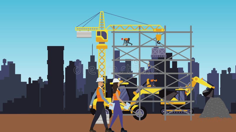 Working Construction Team at Edge of the City Cartoon Animation Stock ...