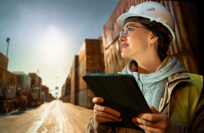 Working in Container Terminal Stock Image - Image of industry, shipping ...
