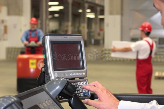 Working with Control Panel in Warehouse - Close Stock Photo - Image of ...