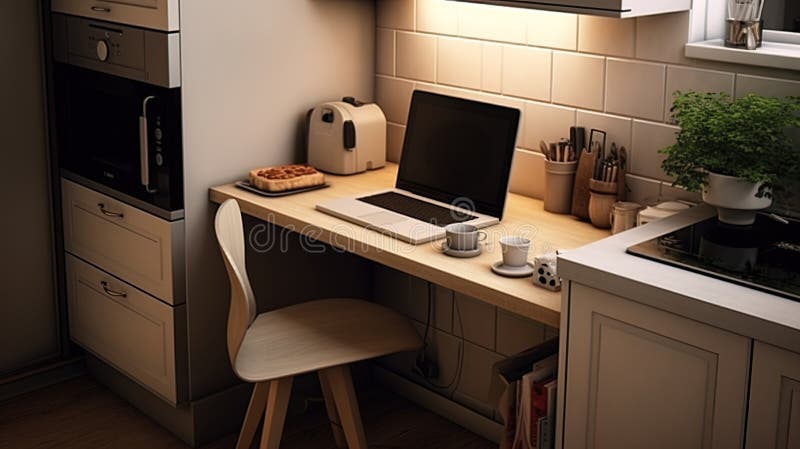 A Working Corner in the Kitchen: a Compact Desktop in the Kitchen Area ...