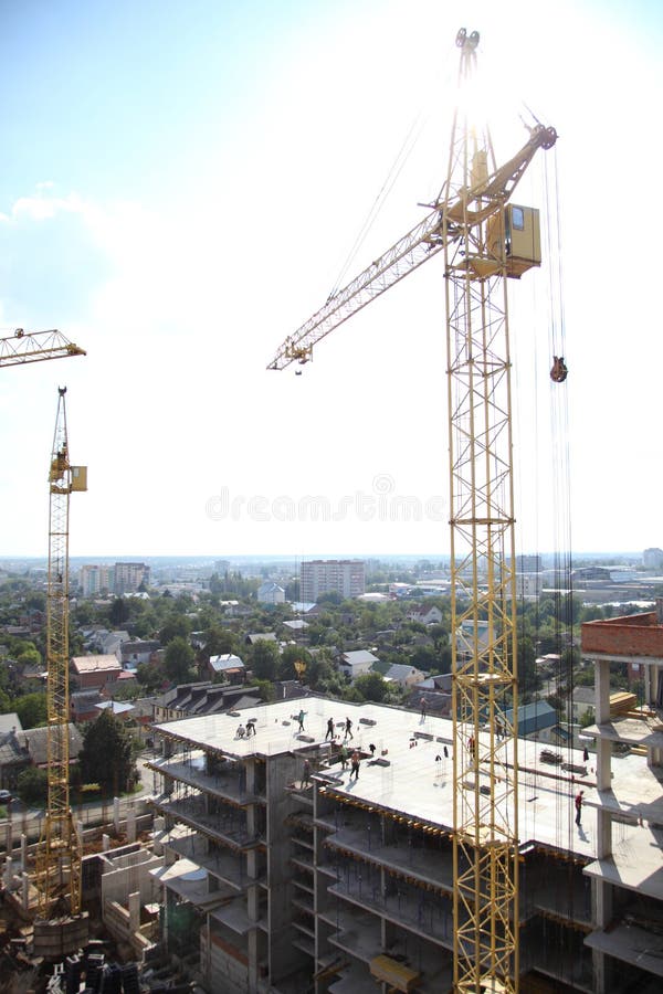 Working Crane on the Construction of the House. Stock Image - Image of ...