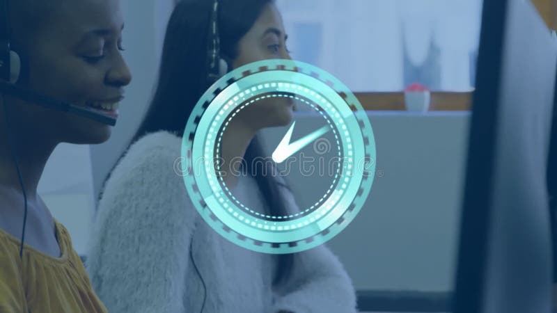 Working in Customer Service, Representatives with Clock Animation Over ...