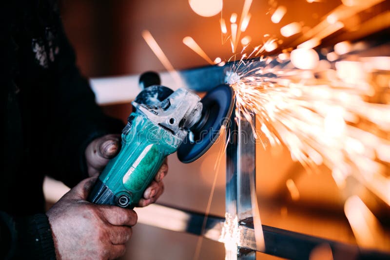 Working Cutting Metal Using Angle Grinder, Heavy Duty Power Tool Stock ...