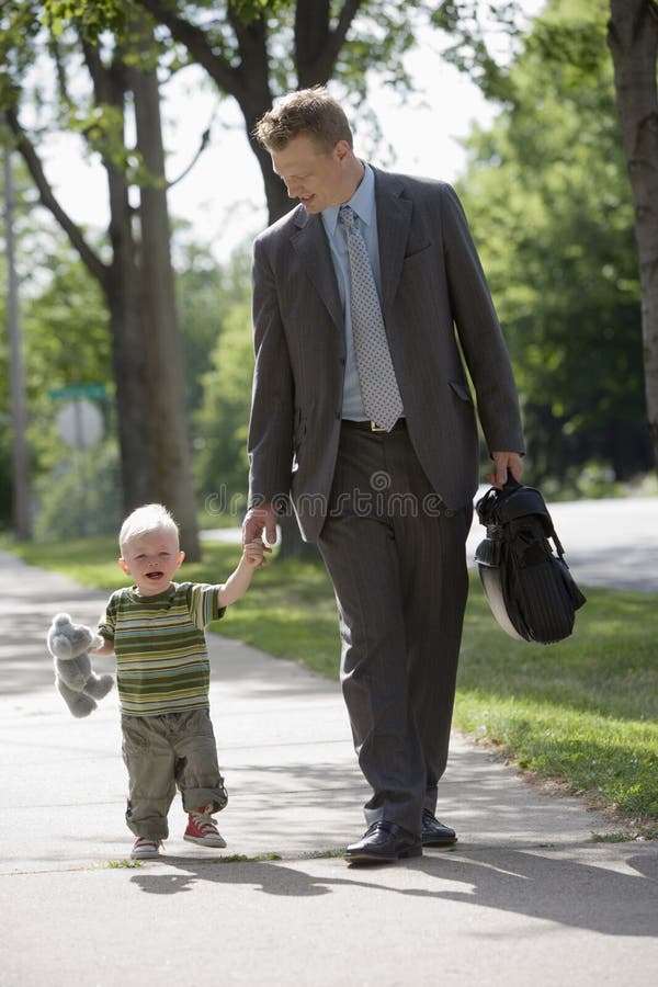 Working Dad Walking with His Son Stock Image - Image of communication ...