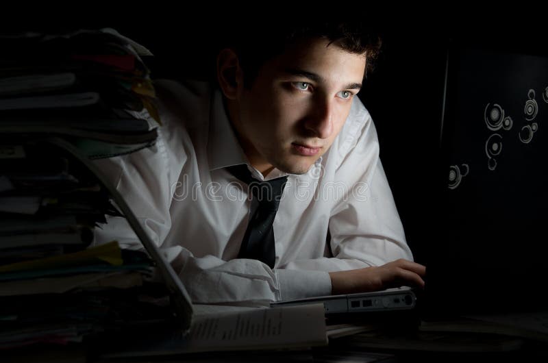 Working in dark office stock photo. Image of light, portable - 22854924