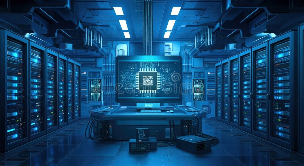 Working Data Center Filled with Rack Servers and Supercomputers, Modern ...