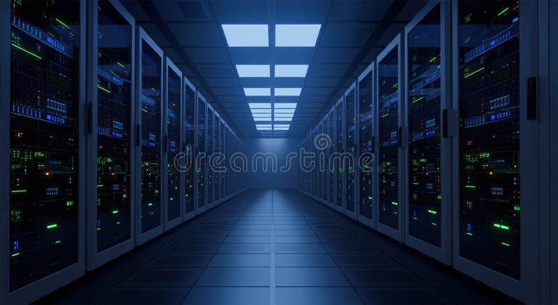 Working Data Center Filled with Rack Servers and Supercomputers, Modern ...