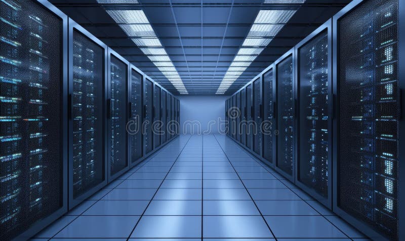 Working Data Center Full of Rack Servers and Supercomputers with High ...