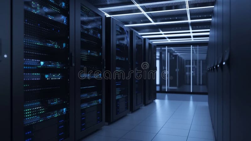 Working Data Center Full of Rack Servers and Supercomputers with High ...