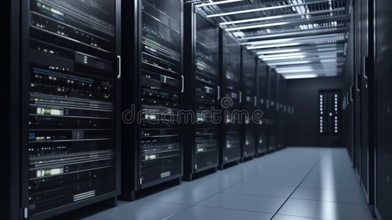 Working Data Center Full of Rack Servers and Supercomputers with High ...