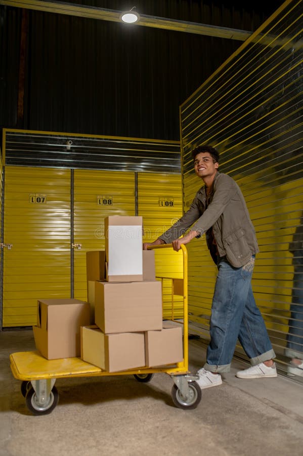 Warehouse Worker Carrying a Loader with the Boxes Stock Photo - Image ...