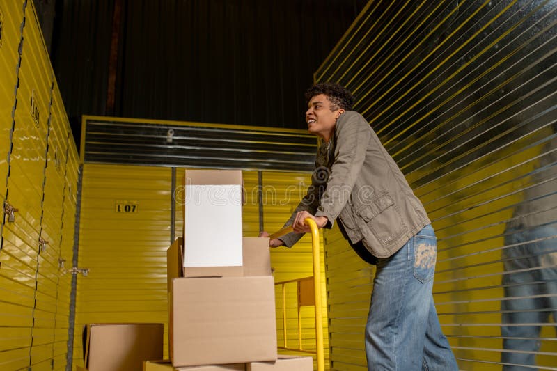Warehouse Worker Carrying a Loader with the Boxes Stock Image - Image ...