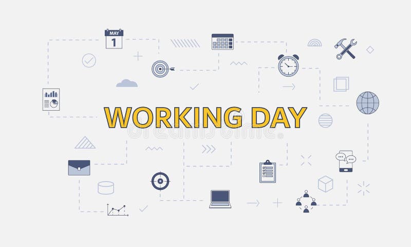 Working Days Concept with Icon Set with Big Word or Text on Center ...