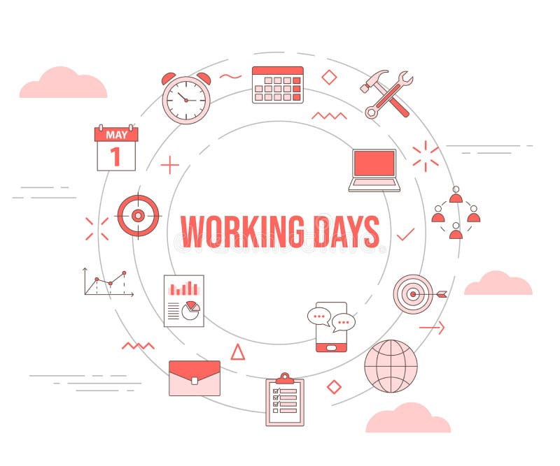 Working Days Concept with Icon Set Template Banner and Circle Round ...