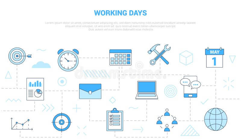 Working Days Concept with Icon Set Template Banner with Modern Blue ...
