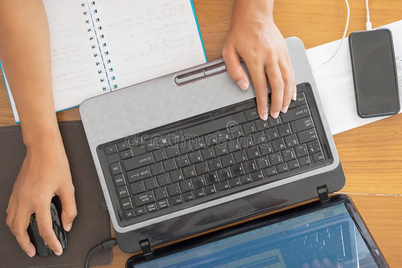 Working on Desk with Computer Notebook Stock Photo - Image of calendar ...