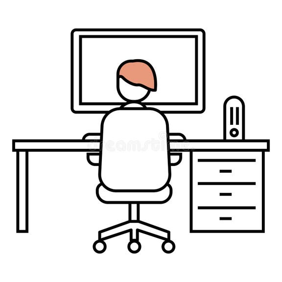 Working at Desk with Computer Picter Stock Illustration - Illustration ...