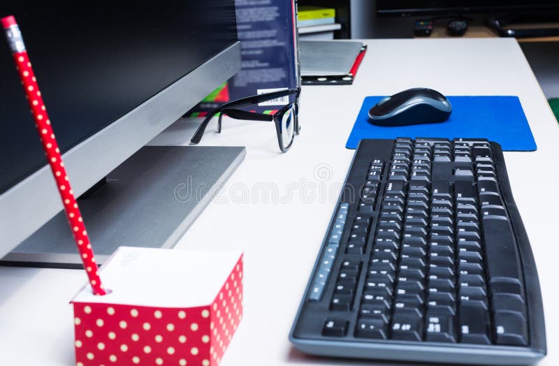 Working desk stock image. Image of keyboard, table, post - 57359229
