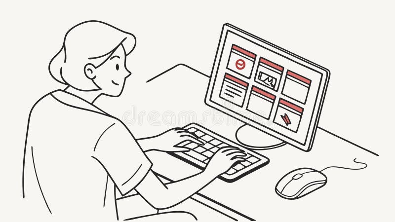 Working on Desktop Computer, Standard Office Setup, Vector Design ...