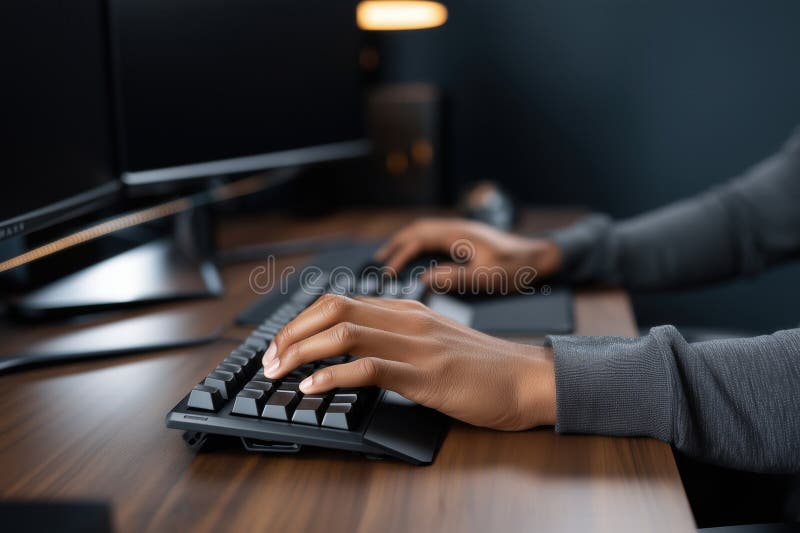 Working on Desktop Keyboard. Modern Workspace Setup in Tech Environment ...